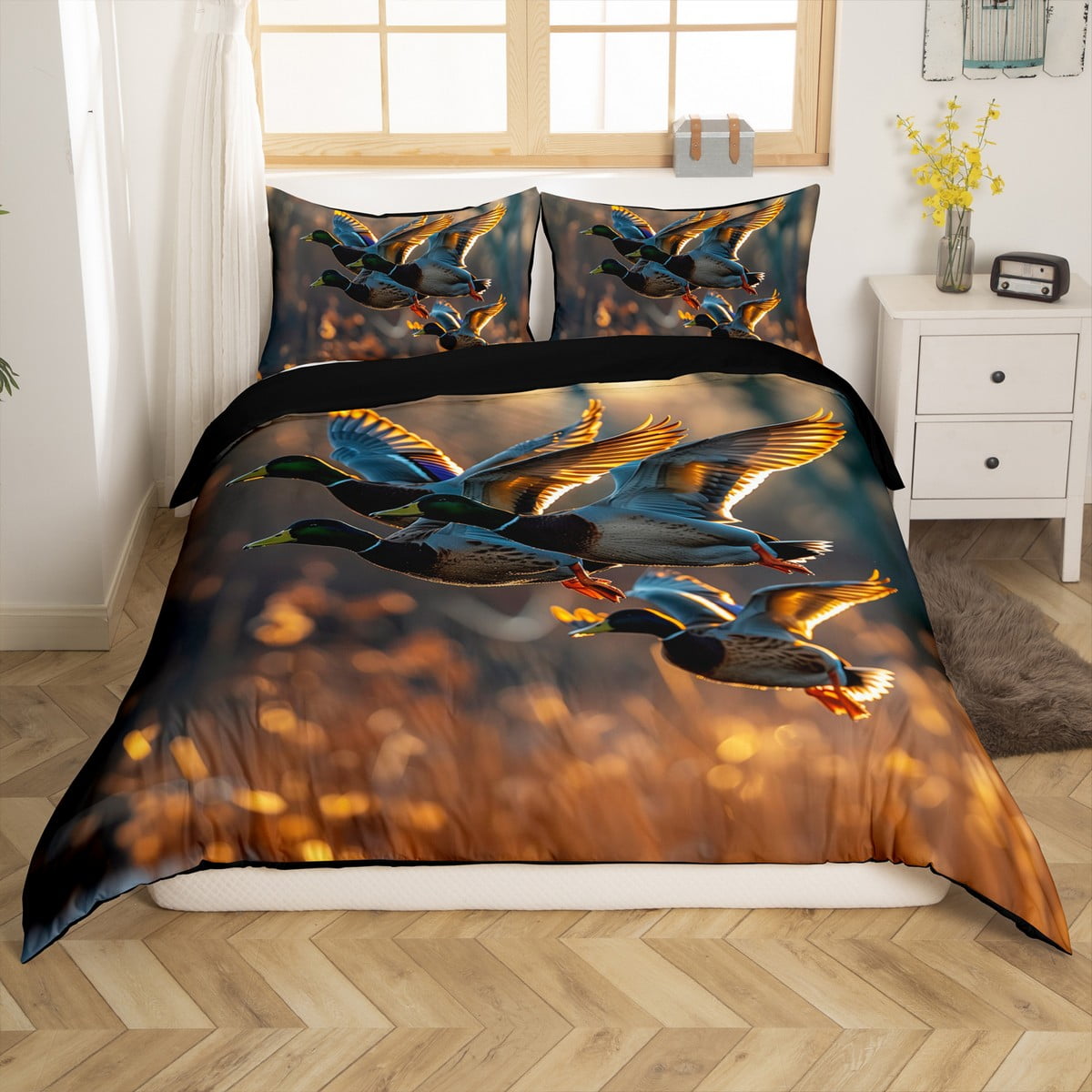 Mallard Duck Bedding Set Hunting Themed Duvet Cover For Kids Teens Adults Wild Animal Duck Print ...