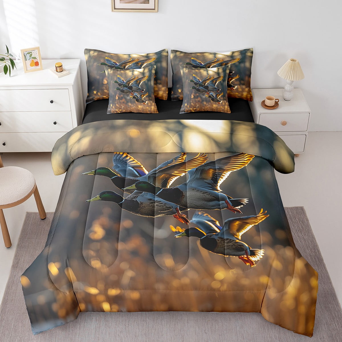 Mallard Duck Comforter Set Hunting Themed Bedding Comforter Sets King 7-Piece Wild Animal Duck ...