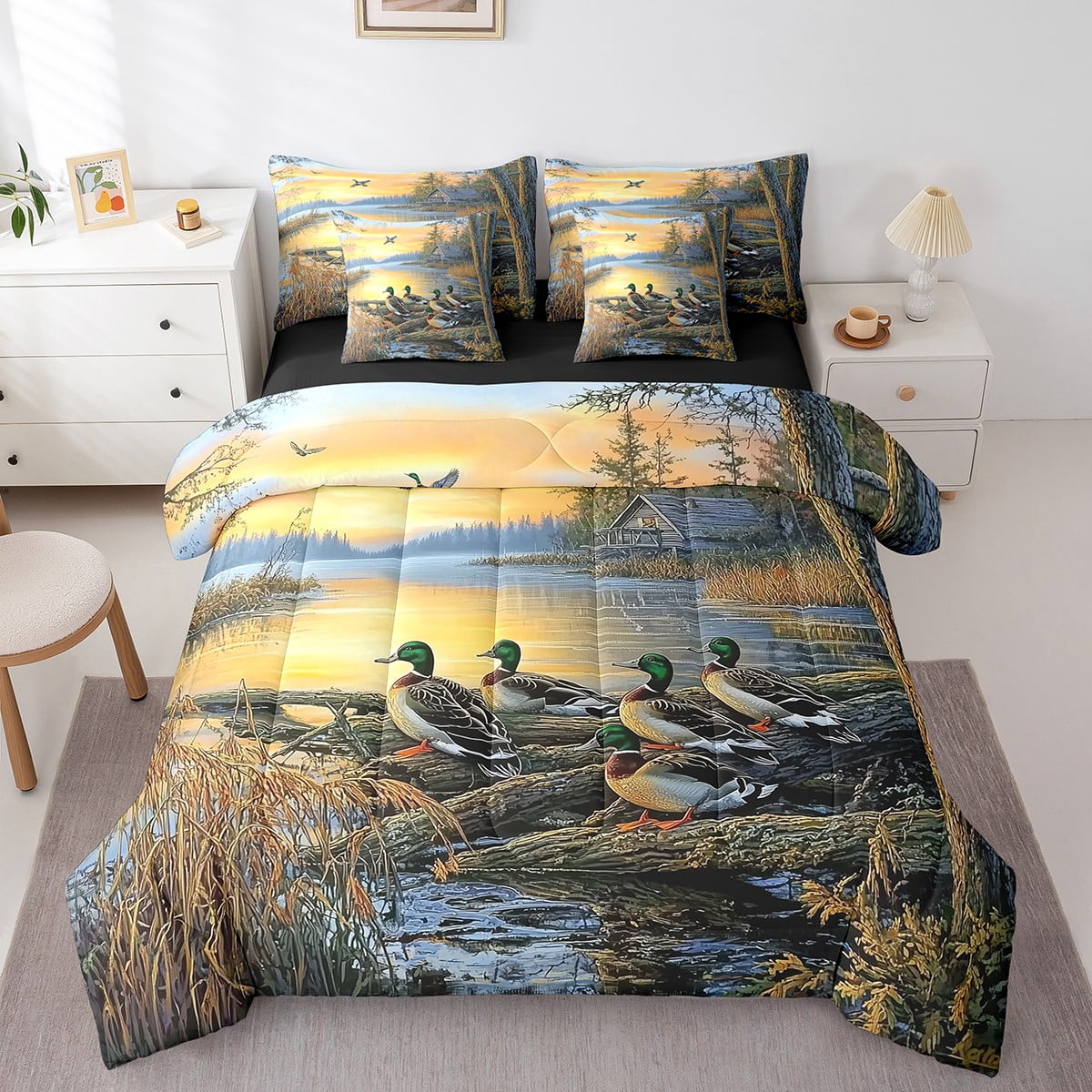 Mallard Duck Comforter Set Queen Size,Duck Hunting Bed in a Bag for ...