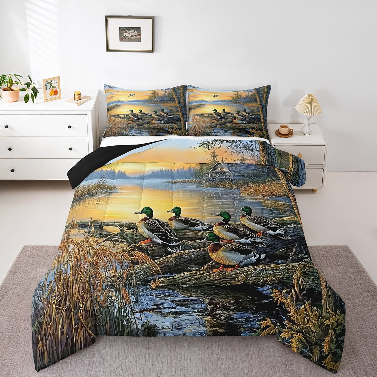 Mallard Duck Comforter Set Twin Size,Duck Hunting Bedding Teens Adults,Western Cabin Lodge ...