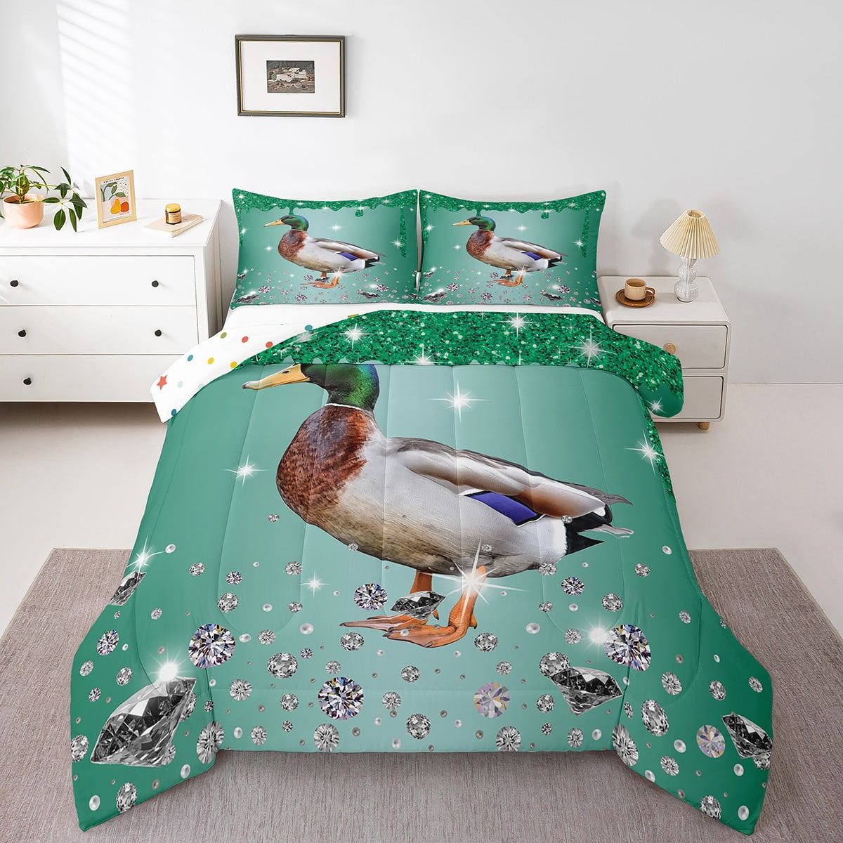 Mallard Duck Comforter Set Green Sequin Fluid Art Down Comforter ...