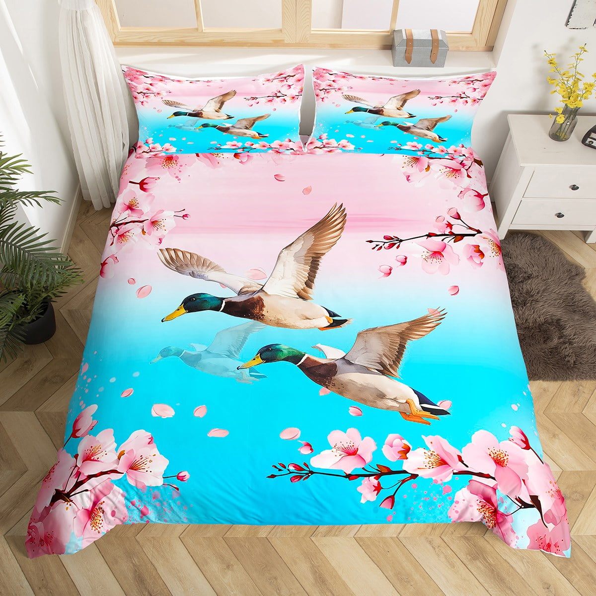 Mallard Duck Duvet Cover Lake Wild Animals Full Bedding Sets,Cherry ...
