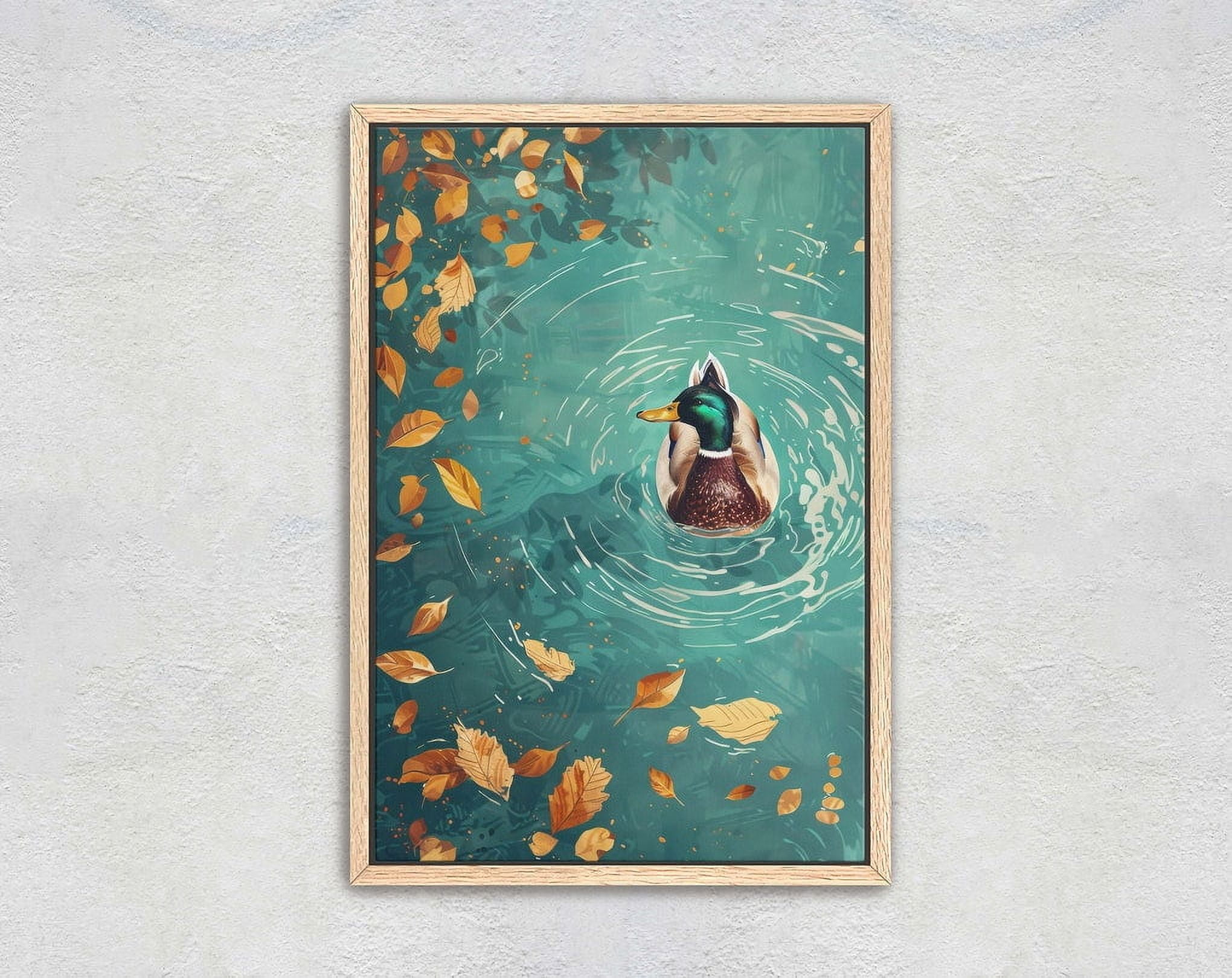 Mallard Duck Fall, Duck In Lake, Framed , Fall Season, Large Art Print ...