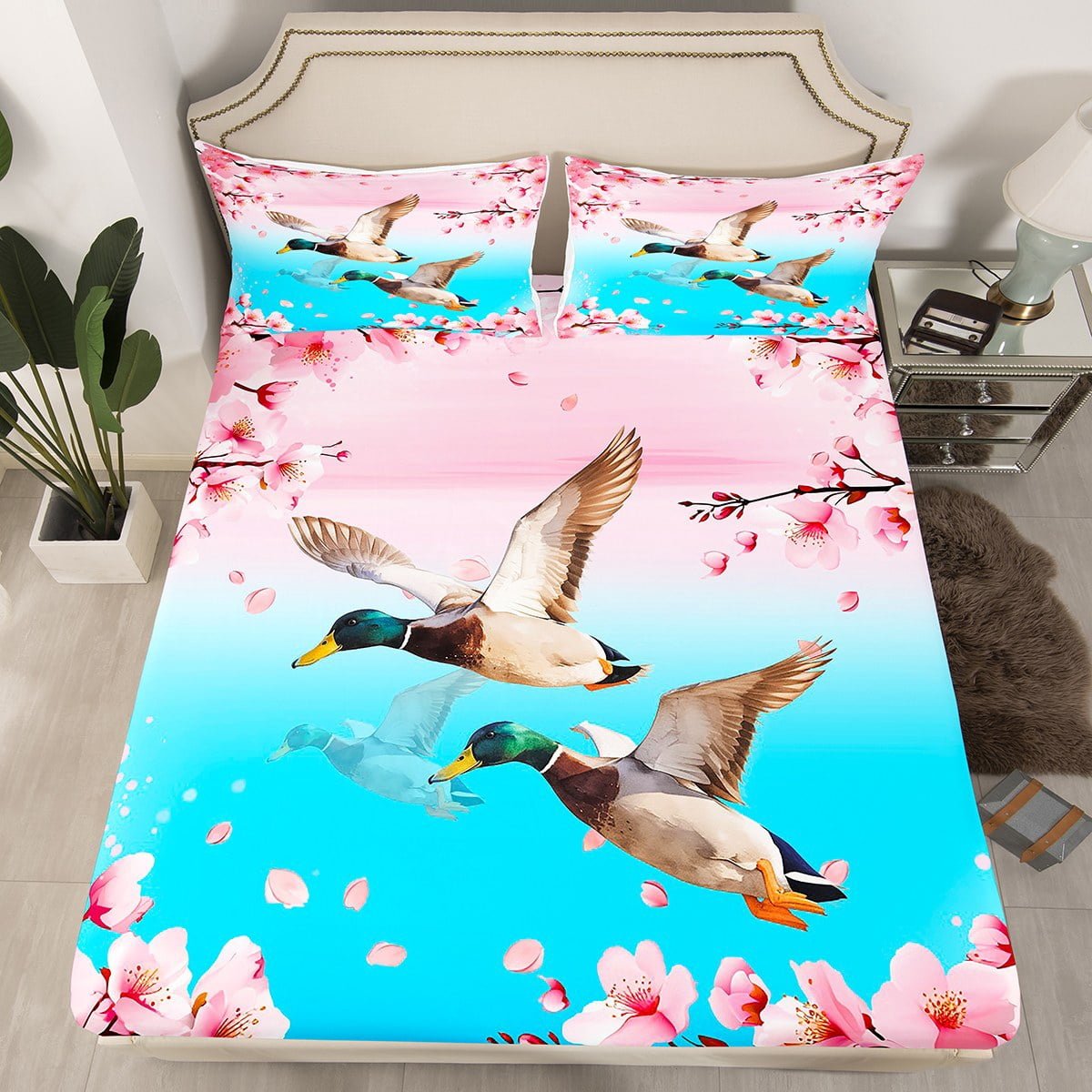 Mallard Duck Fitted Sheet Lake Wild Animals Queen Bed Sheets,Cherry ...