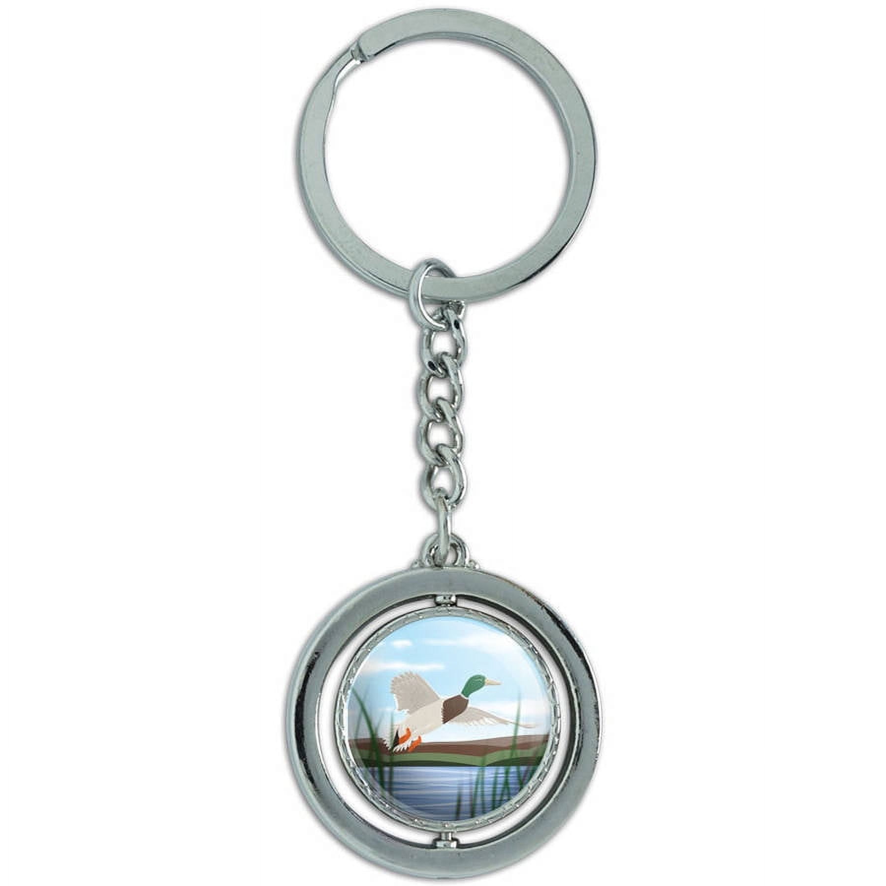Mallard Duck Flying Hunting Spinning Round Metal Key Chain Keychain ...
