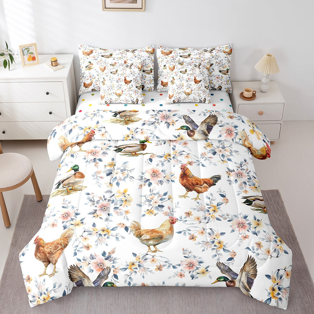Mallard Duck Hunting Bed in a Bag Queen,3D Rustic Rooster Chicken Print Comforter Set 7 Piece ...