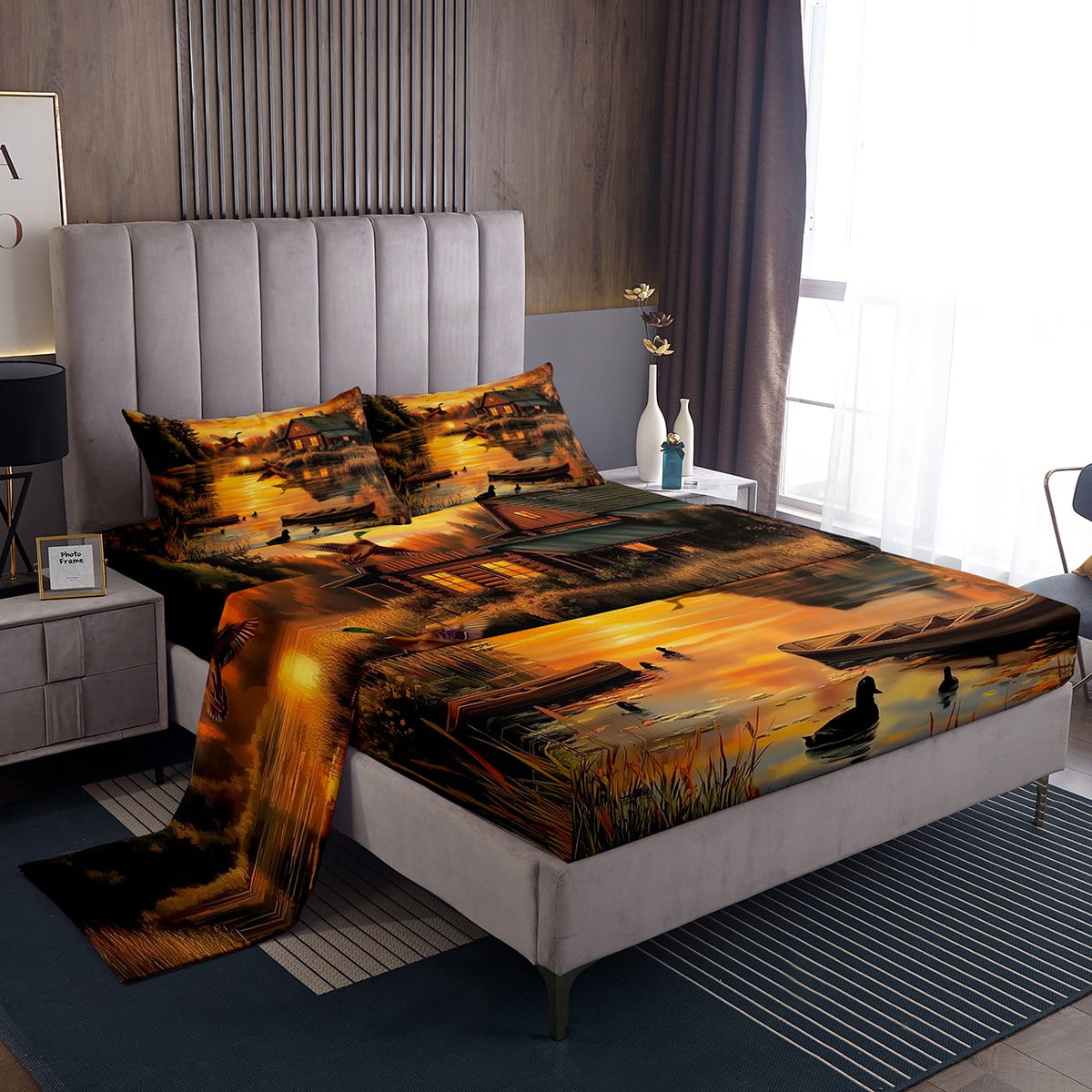 Mallard Duck Hunting Bed Sheets Set Queen Size,Rustic Farmhouse Style ...
