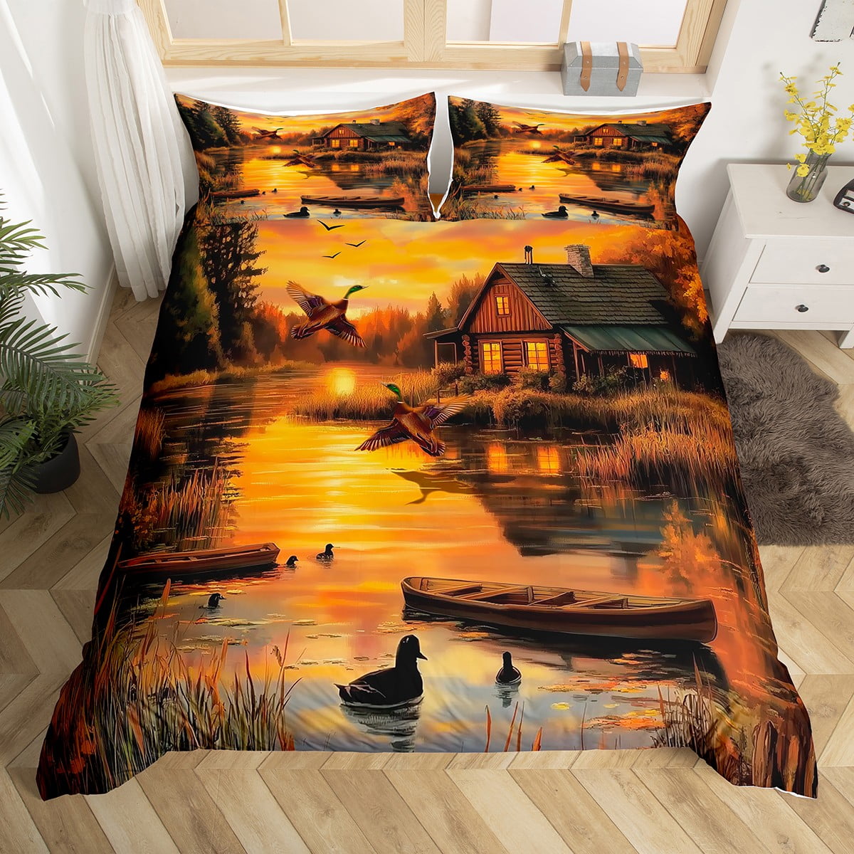 Mallard Duck Hunting Comforter Cover Twin,Rustic Farmhouse Style ...