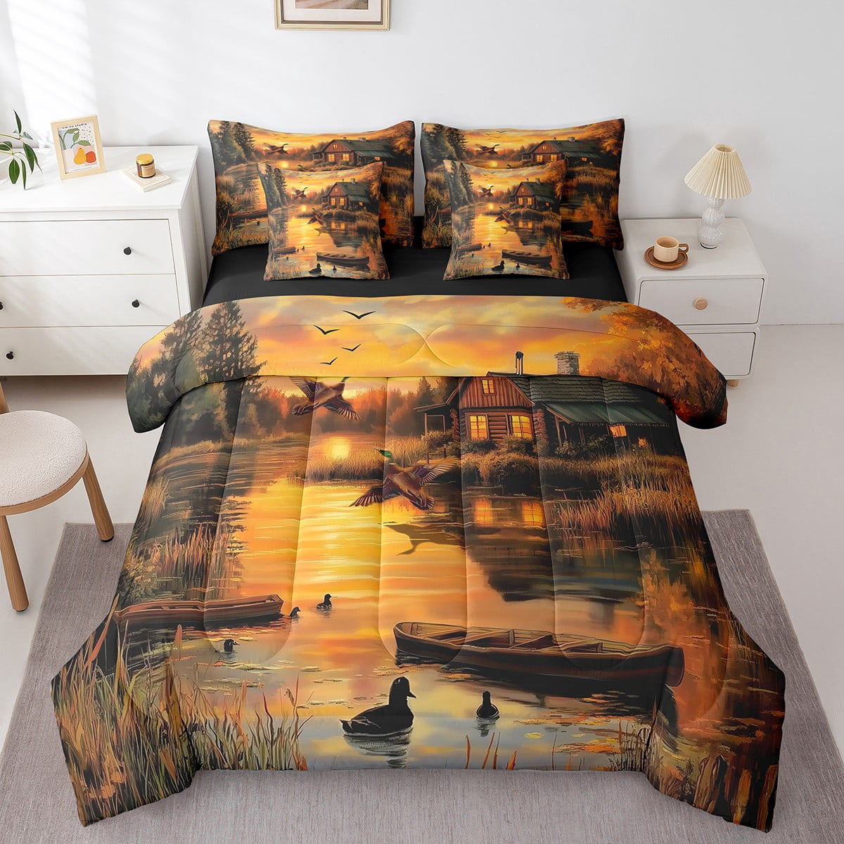 Mallard Duck Hunting Comforter Set Queen,Rustic Farmhouse Style Bedding ...