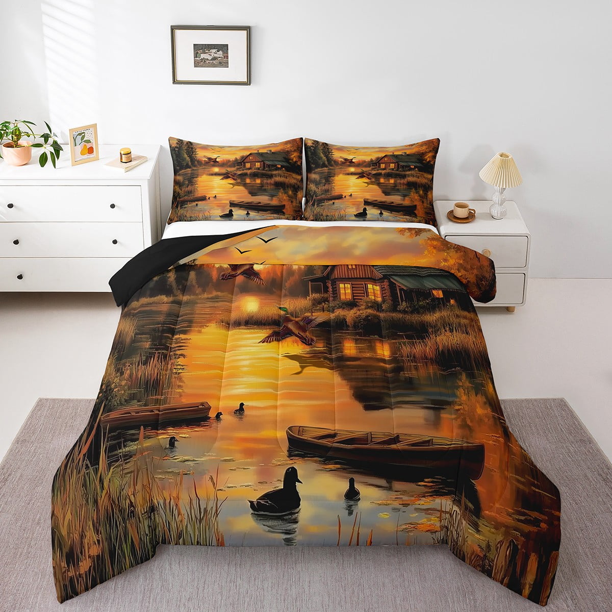 Mallard Duck Hunting Comforter Set,Rustic Farmhouse Style Duvet Insert for Adults,Duck Bird ...
