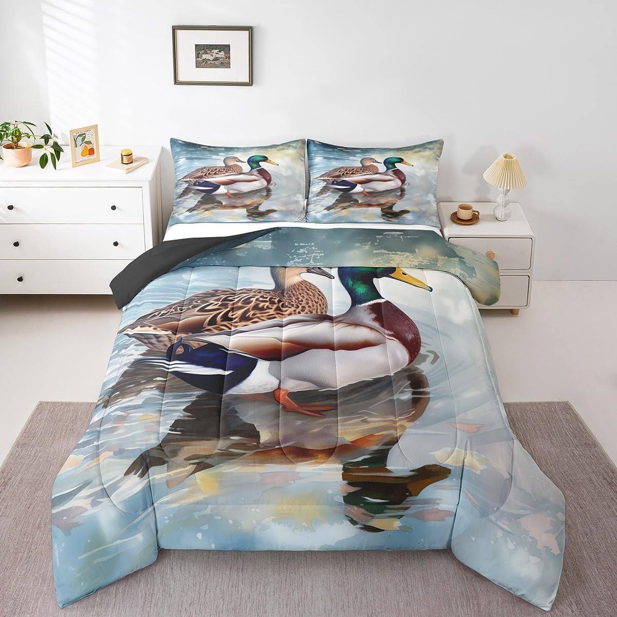 Mallard Duck King Comforter Set Duck Hunting Bedding Set, Wild Animal ...