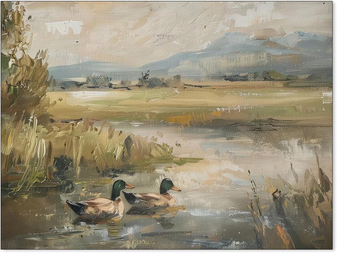 Mallard Duck Pond Poster Animal Farmhouse Canvas Wall Art Vintage Duck Painting Oil Painting ...