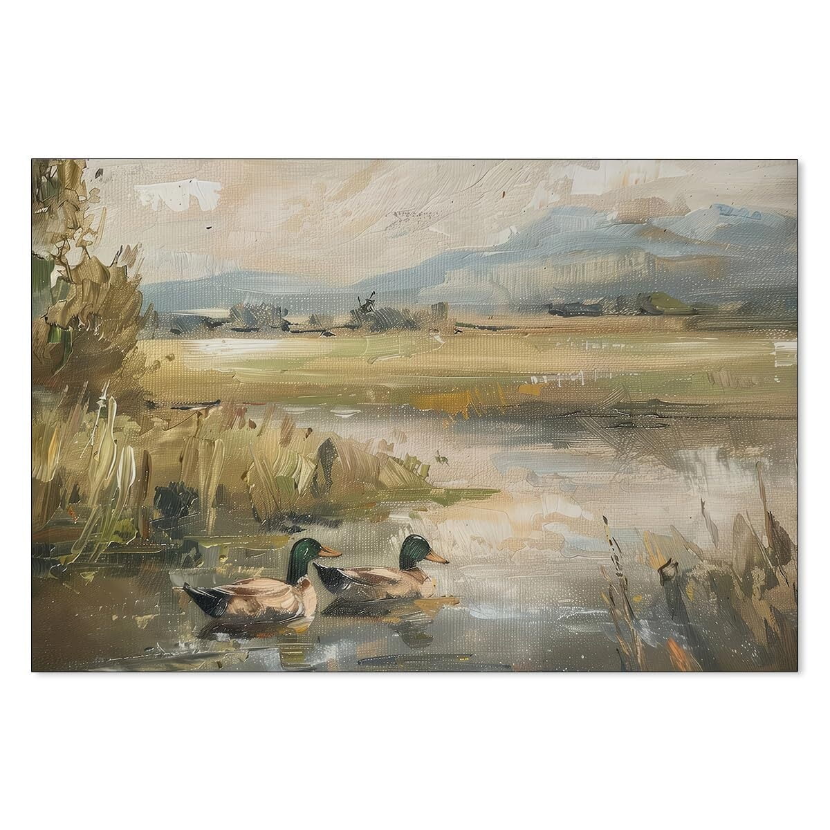 Mallard Duck Pond Poster Animal Farmhouse Canvas Wall Art Vintage Duck ...