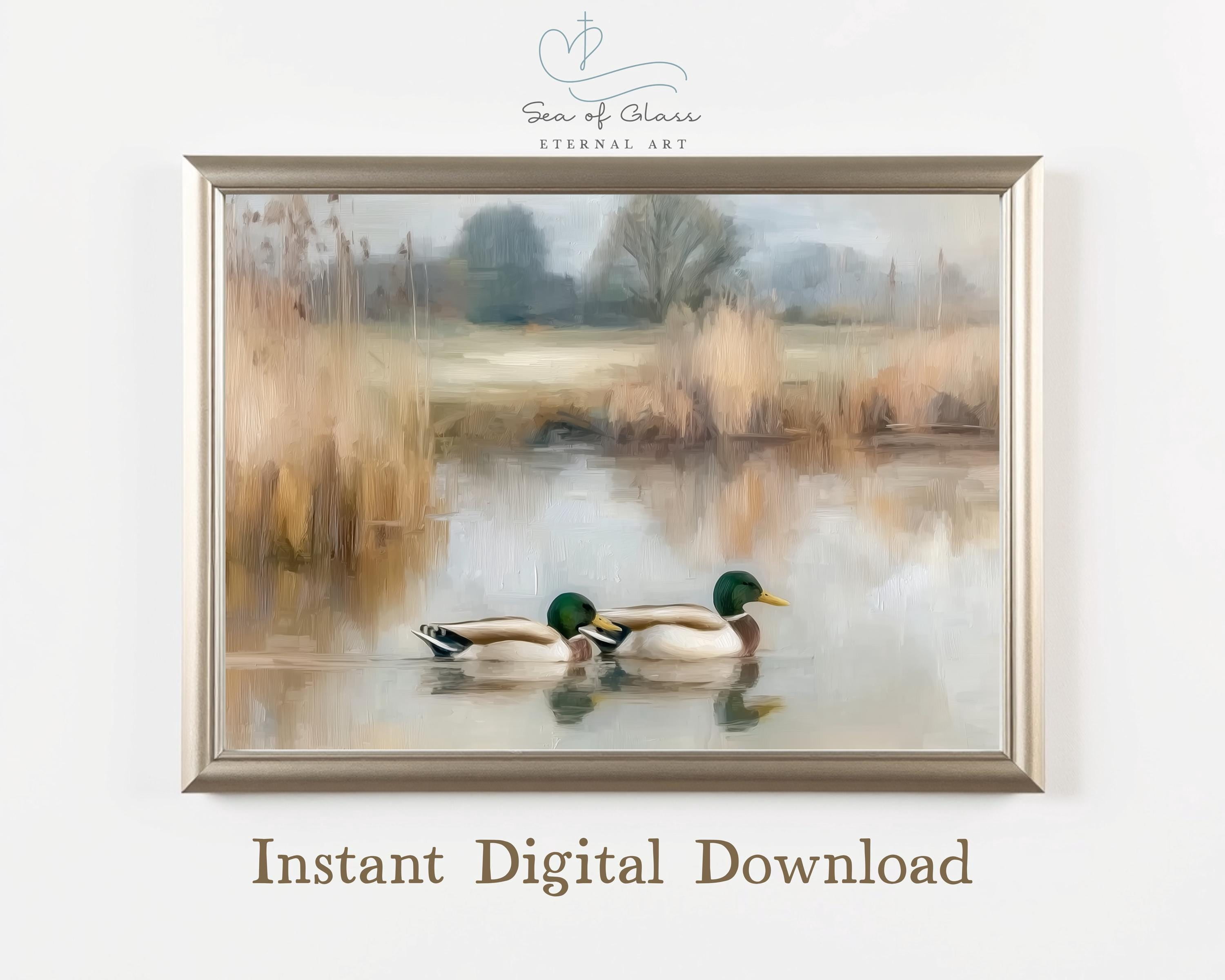 Mallard Duck Poster Rustic Farmhouse Lake Scene Art Warm Present ...
