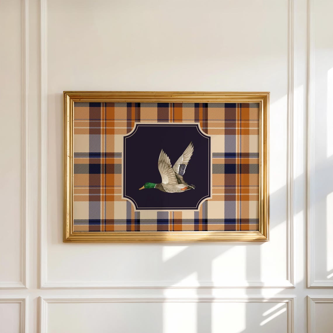 Mallard Duck Print, Fall Art , Grand Millennial Duck Print, Plaid Fall ...