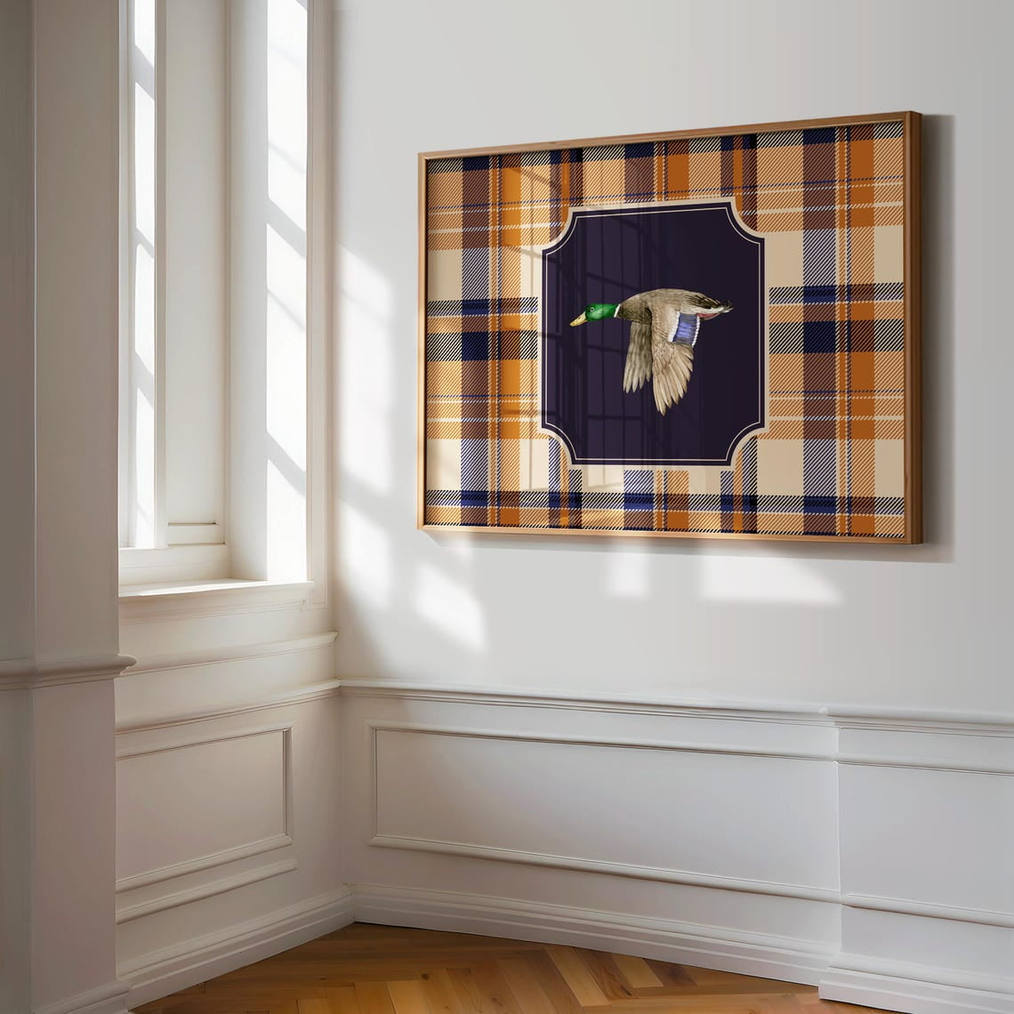 Mallard Duck Print, Fall Art , Grand Millennial Duck Print, Plaid Fall ...