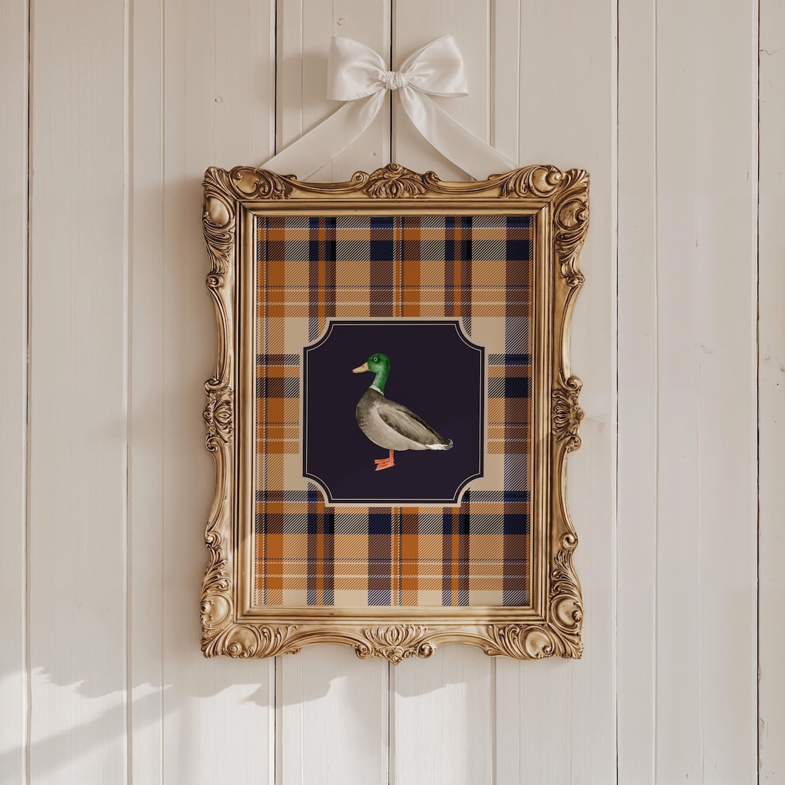 Mallard Duck Print, Fall Art , Grand Millennial Duck Print, Plaid Fall ...