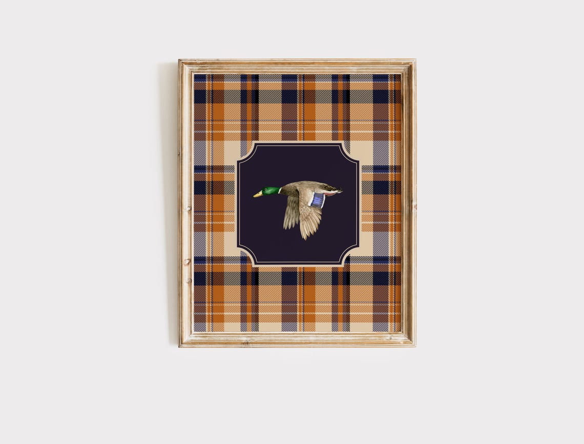 Mallard Duck Print, Fall Art , Grand Millennial Duck Print, Plaid Fall ...