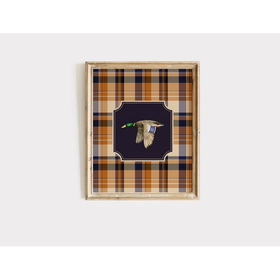 Mallard Duck Print, Fall Art , Grand Millennial Duck Print, Plaid Fall ...