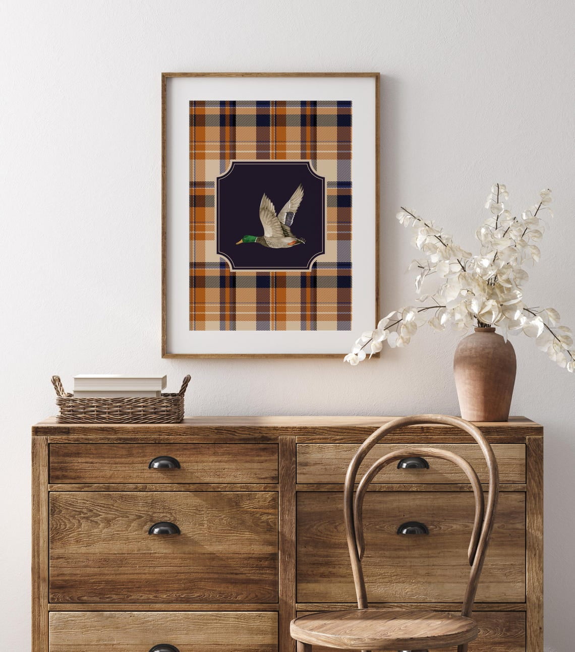 Mallard Duck Print, Fall Art , Grand Millennial Duck Print, Plaid Fall ...