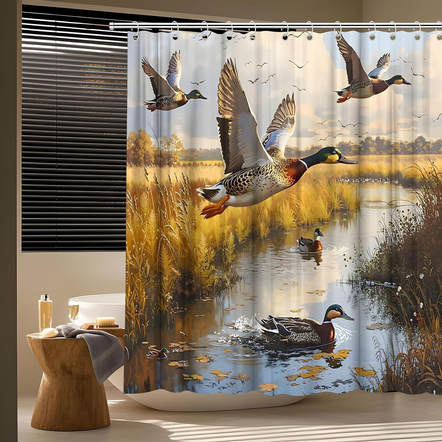 Mallard Duck Shower Curtain Flying Ducks Wildlife Scene Hunting Country ...