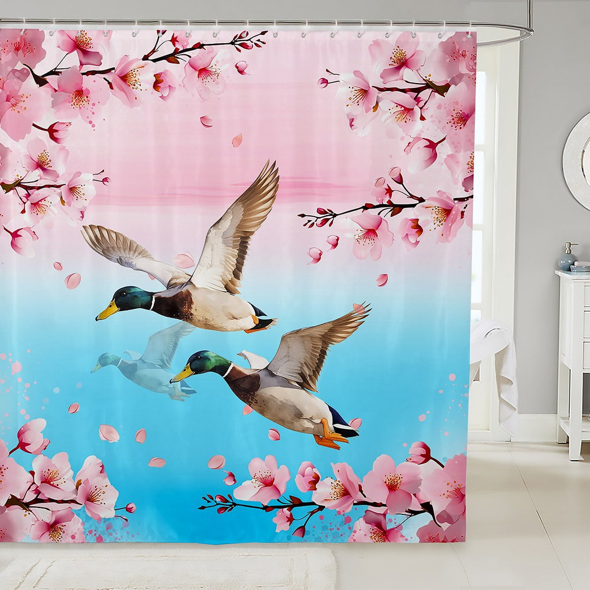 Mallard Duck Shower Curtain Lake Wild Animals Bath Curtain,Cherry Blossom Bathroom Curtains ...