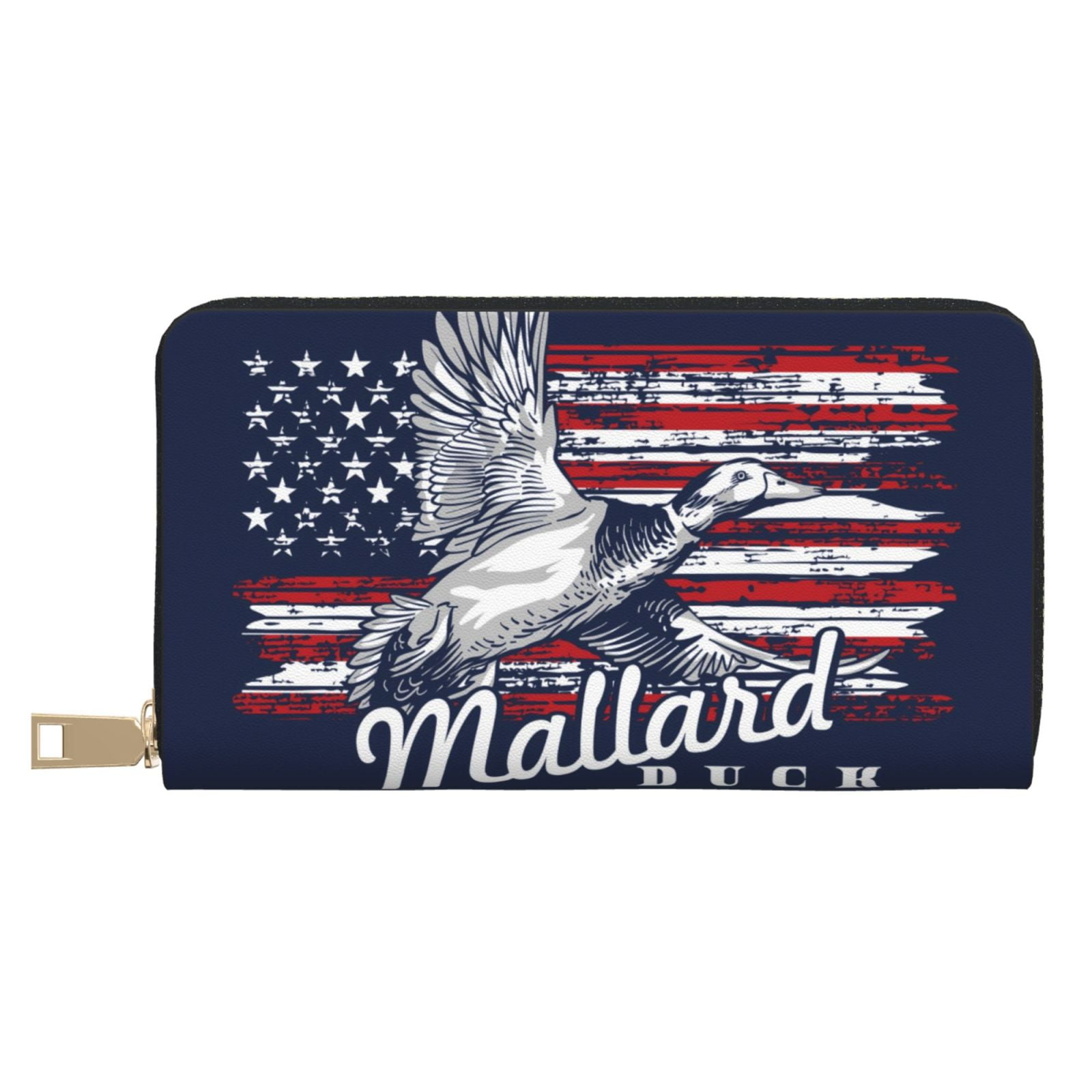 Mallard Duck With American Flag Wallet Women, Leather Bifold Multi Card ...