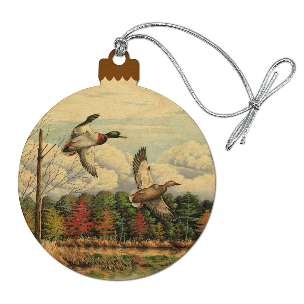 Mallard Ducks Flying Hunting Wood Christmas Tree Holiday Ornament ...
