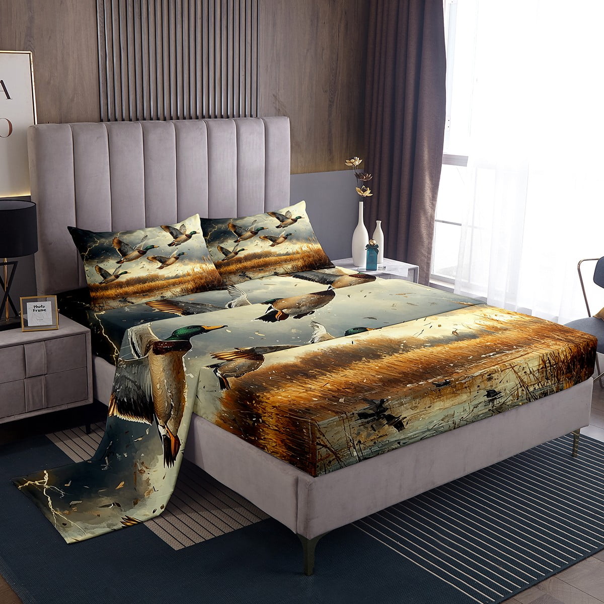 Mallard King Bed Sheets Set Duck Hunting Sheet Set Man Flying Duck ...