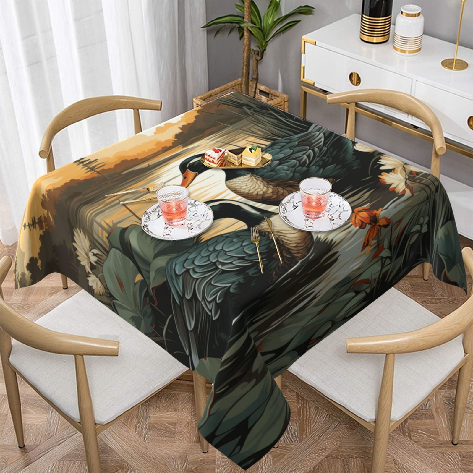 Mallards Duck Hunting Art Vintage Square Tablecloth 60x60 Waterproof ...