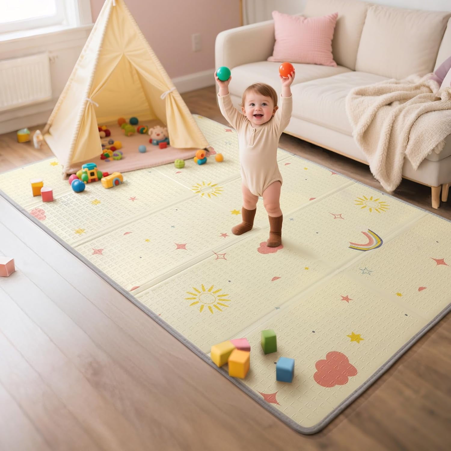 Mallify Extra Large Foldable Play Mat, Reversible Baby Play Mat with ...