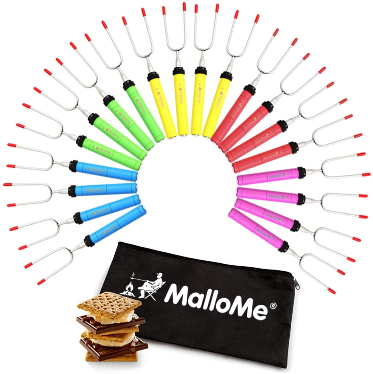 MalloMe Premium Marshmallow Roasting Sticks Set of 20 Smores Skewers ...