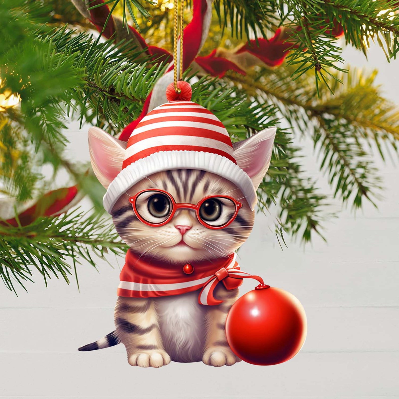 Malltop Shawn Cat 2D Flat Christmas Ornament Gato Bengalí Christmas Hat ...