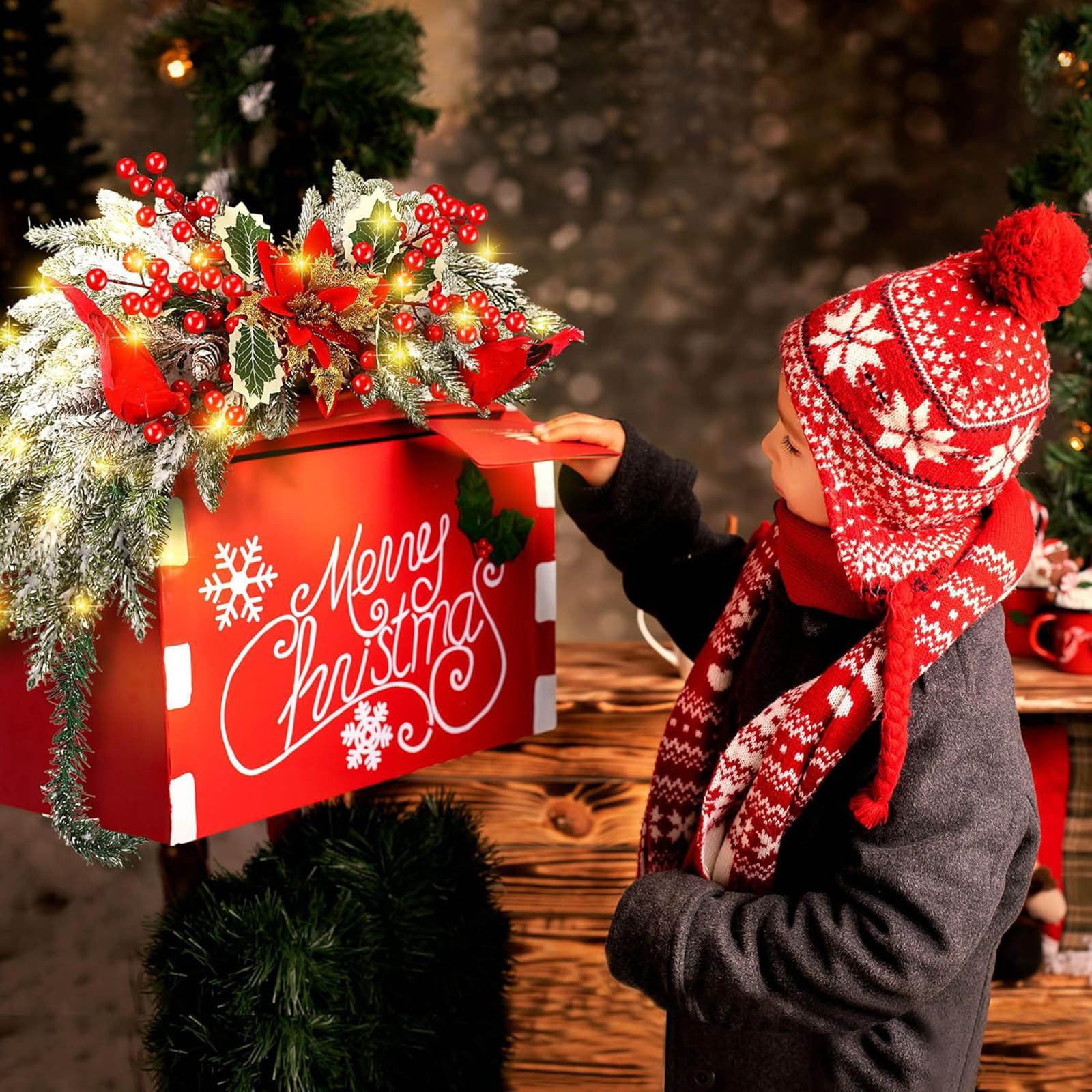 Malltop Shawn Christmas Mailbox Decorations with Light Mailbox Garland ...