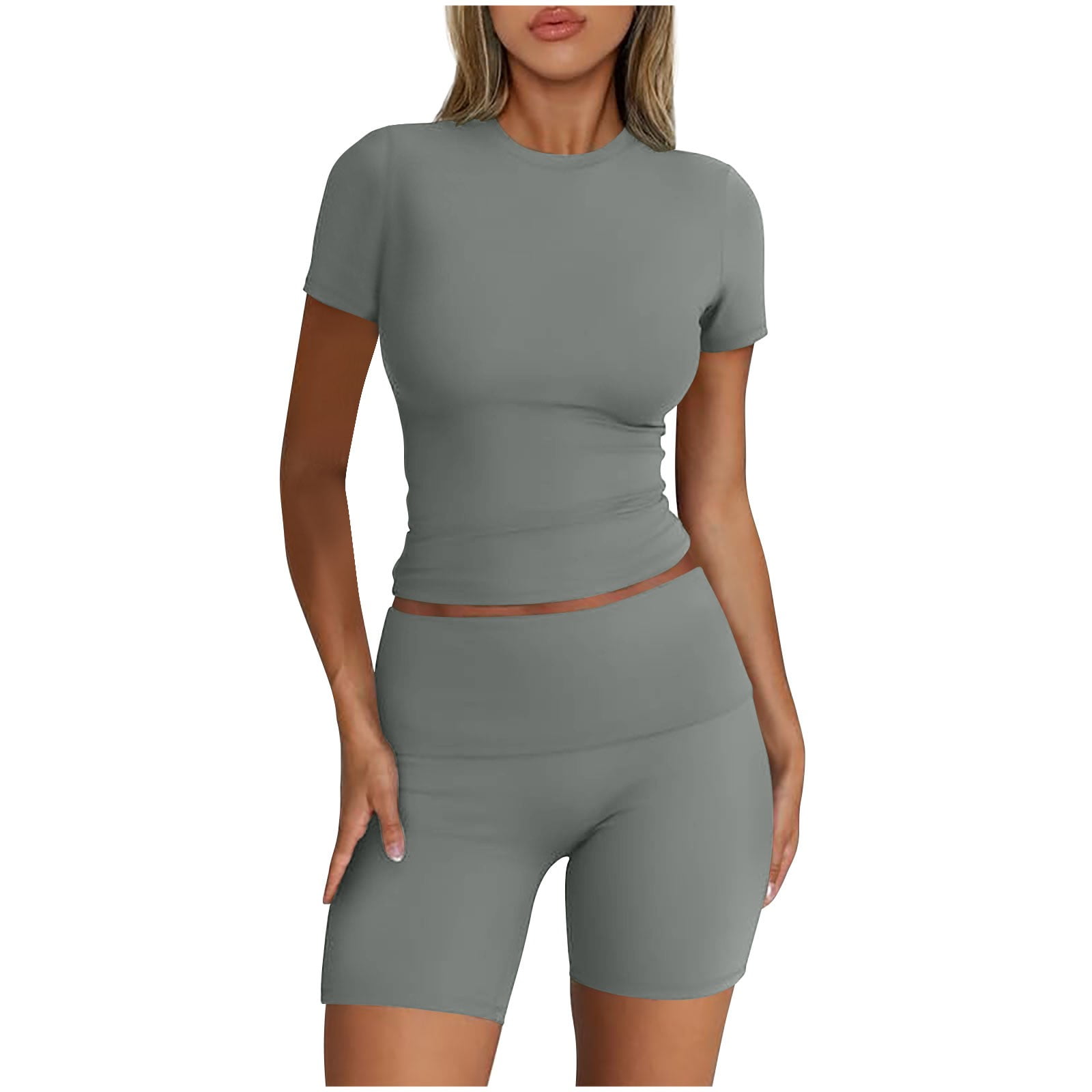 Biker Short Sets Women 2 Piece Outfits High Waisted Bike Shorts and ...