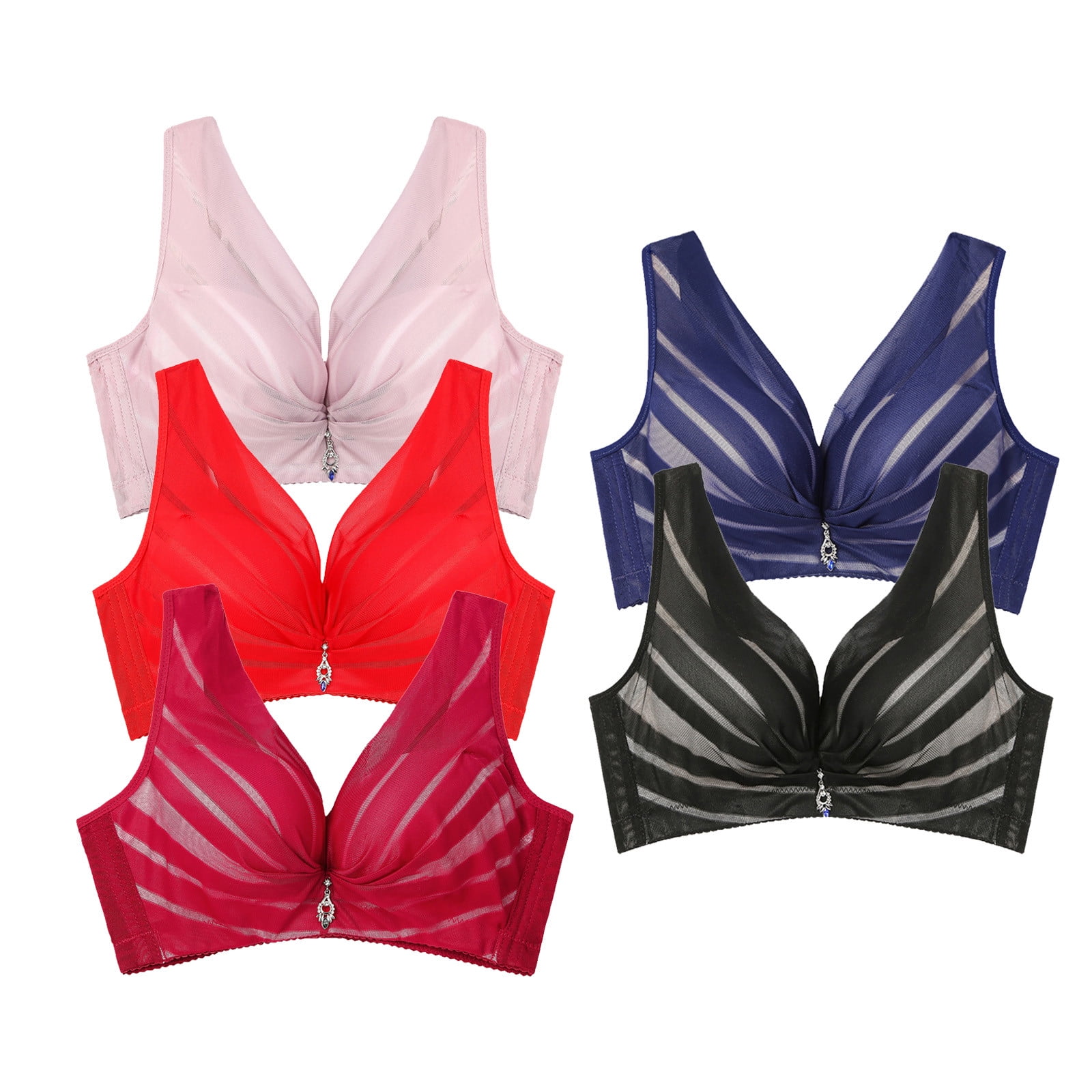 Front Closure Bras Women 5Pc Comfortable Non-Wire Lace Thin and Plus ...