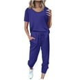 Mallwal Linen Pants Suits for Women 2 Piece Short Sleeve Round-Neck ...