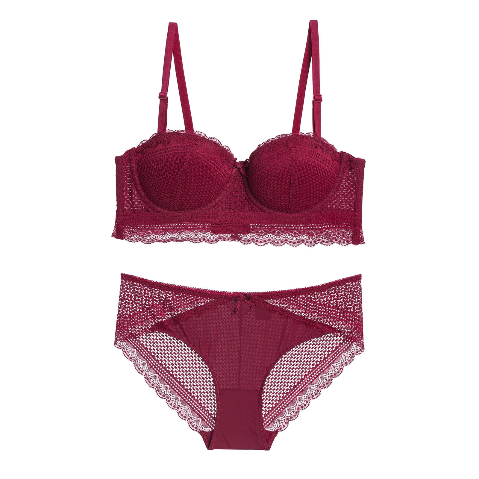 Women Bras Ultra-Thin High Beauty Lace Underwear Two-Piece Set V-Neck ...