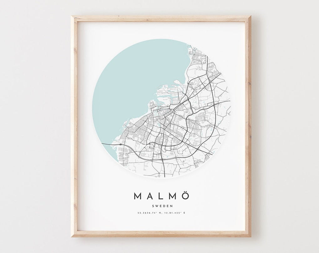 Malmö Map Print, Malmö Map Poster City Wall Art, Malmö Road Map, Malmö ...