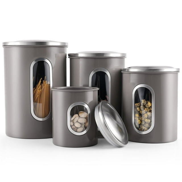 Malmo 4 Piece Kitchen Canister Set Anti Fingerprint Lids Food Storage Mushroom Gray