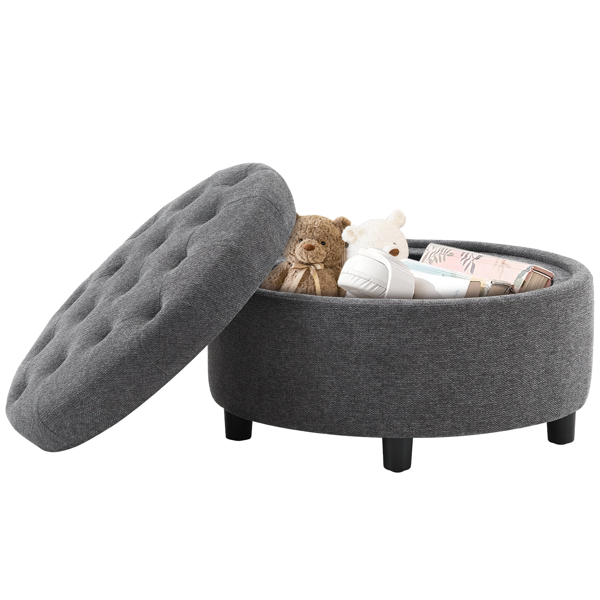 Malol Fabric Round Storage Ottoman with Storage and Reversible Tray ...
