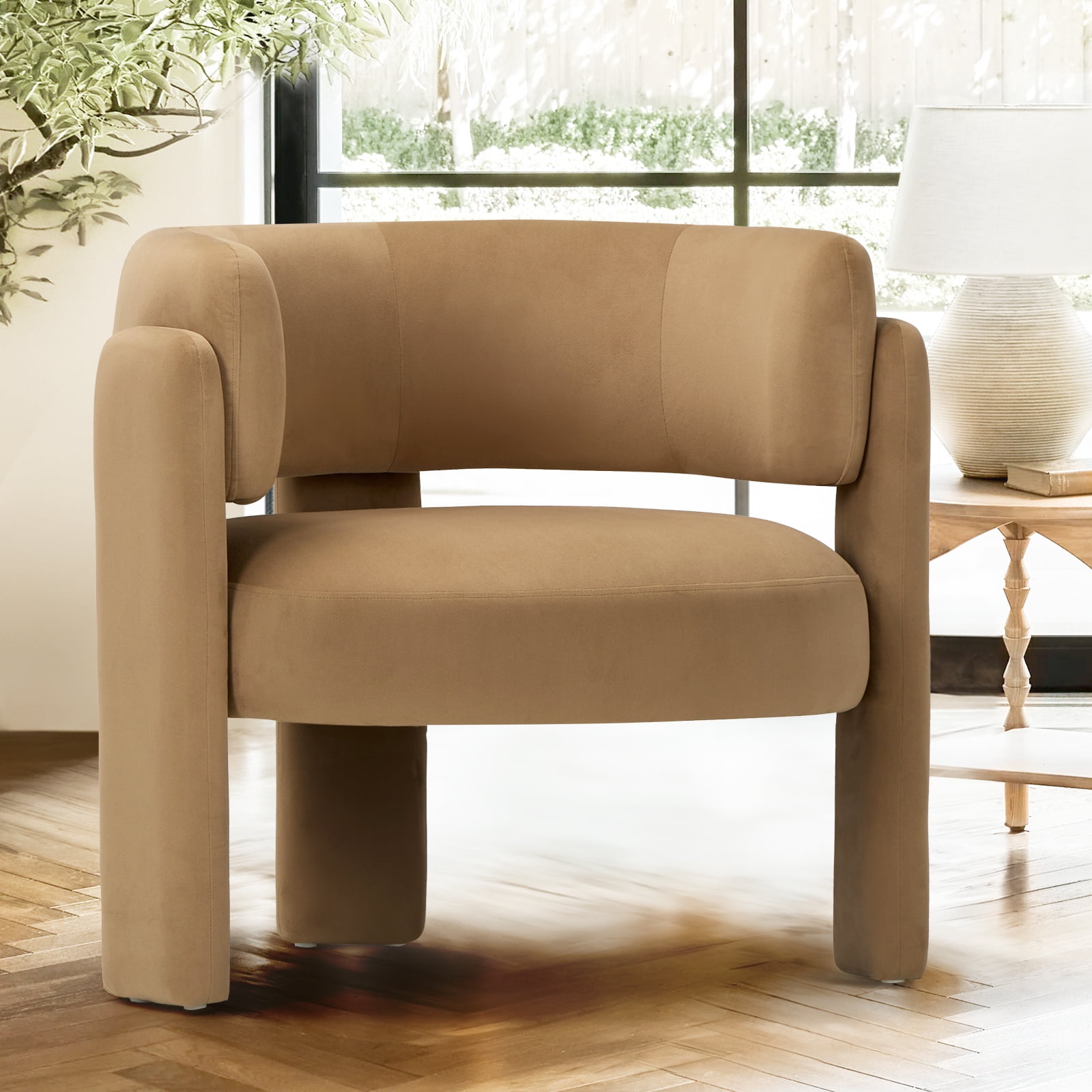 Malol Modern Velvet Accent Chair, Upholstered Barrel Chairs, Comfy Side ...