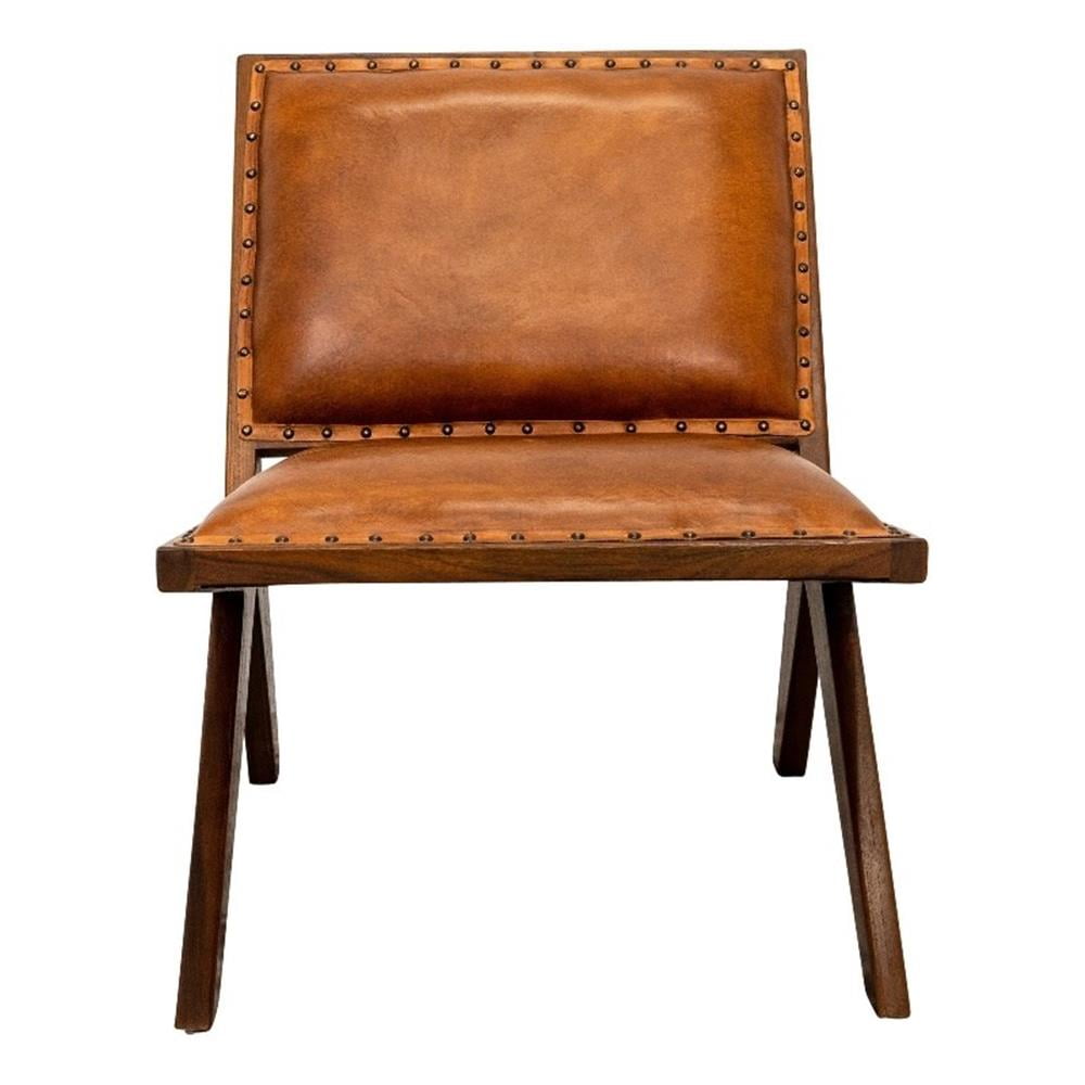 Malon Mid Century Modern Tight Back Genuine Leather Lounge Chair in Tan ...