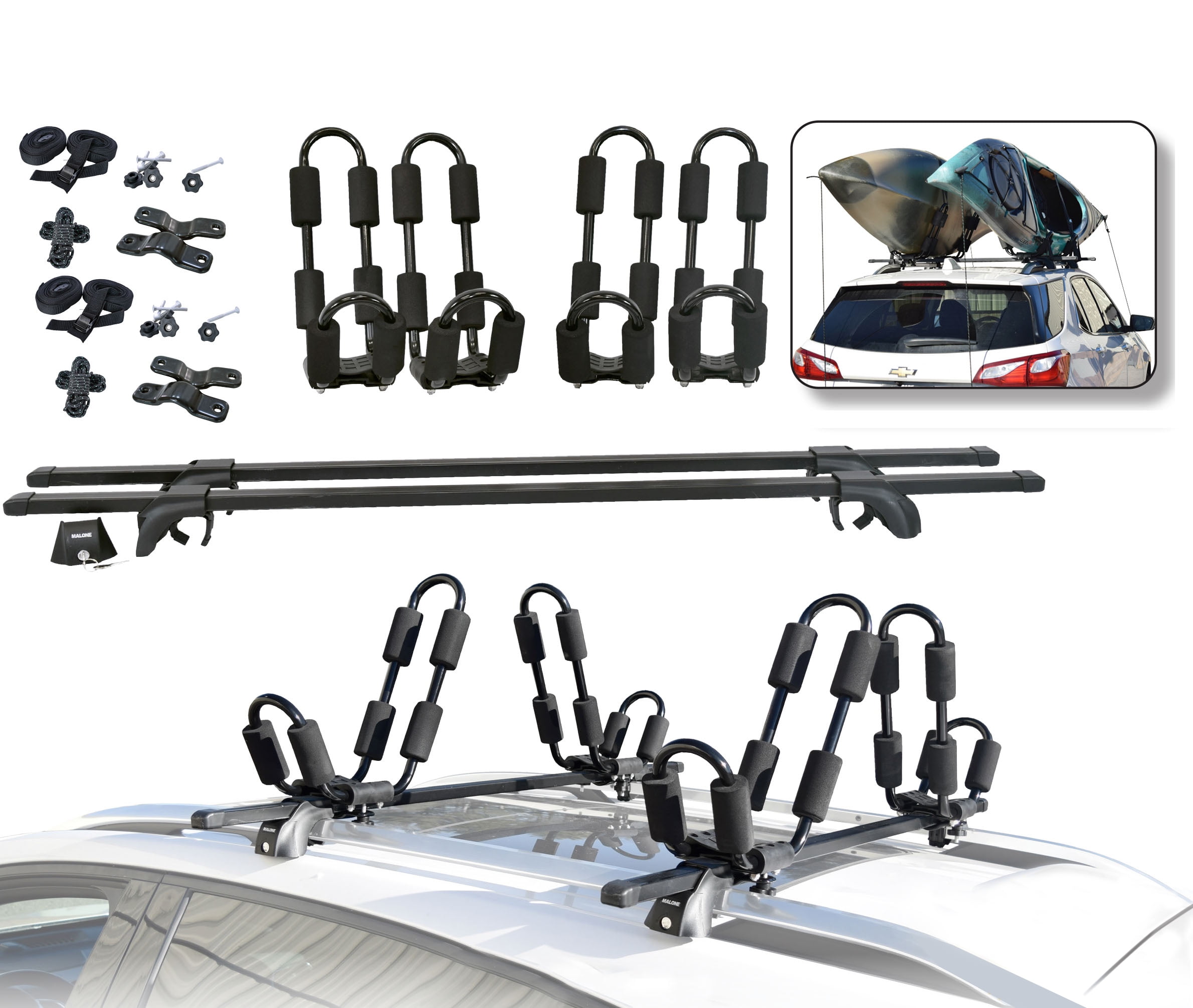 Malone MPG246 58” SteelTop Cross Bar System & J-Rack Carrier(2) Package ...