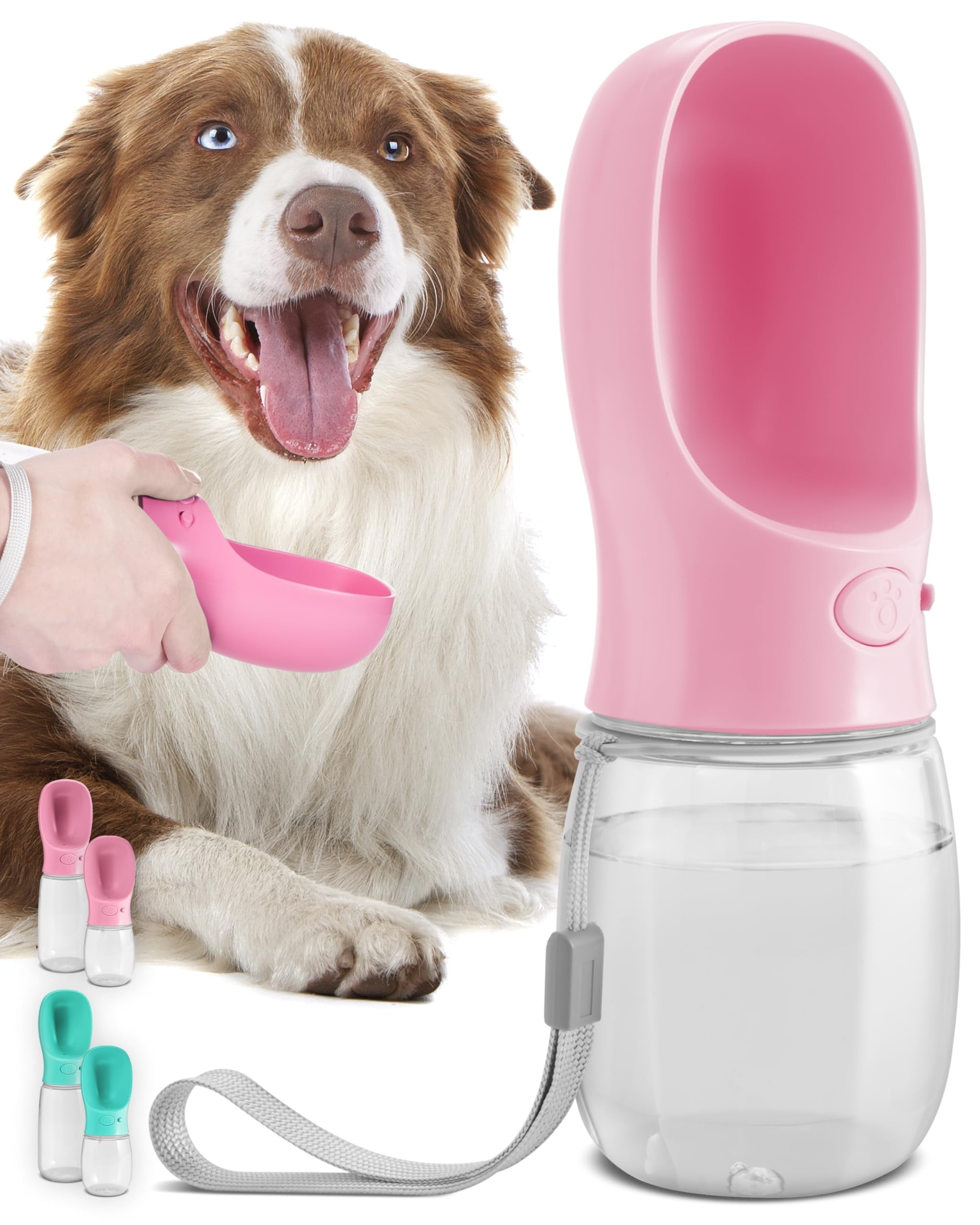 MalsiPree Leakproof 12 oz Pink Plastic Dog Water Bottle with Bowl ...