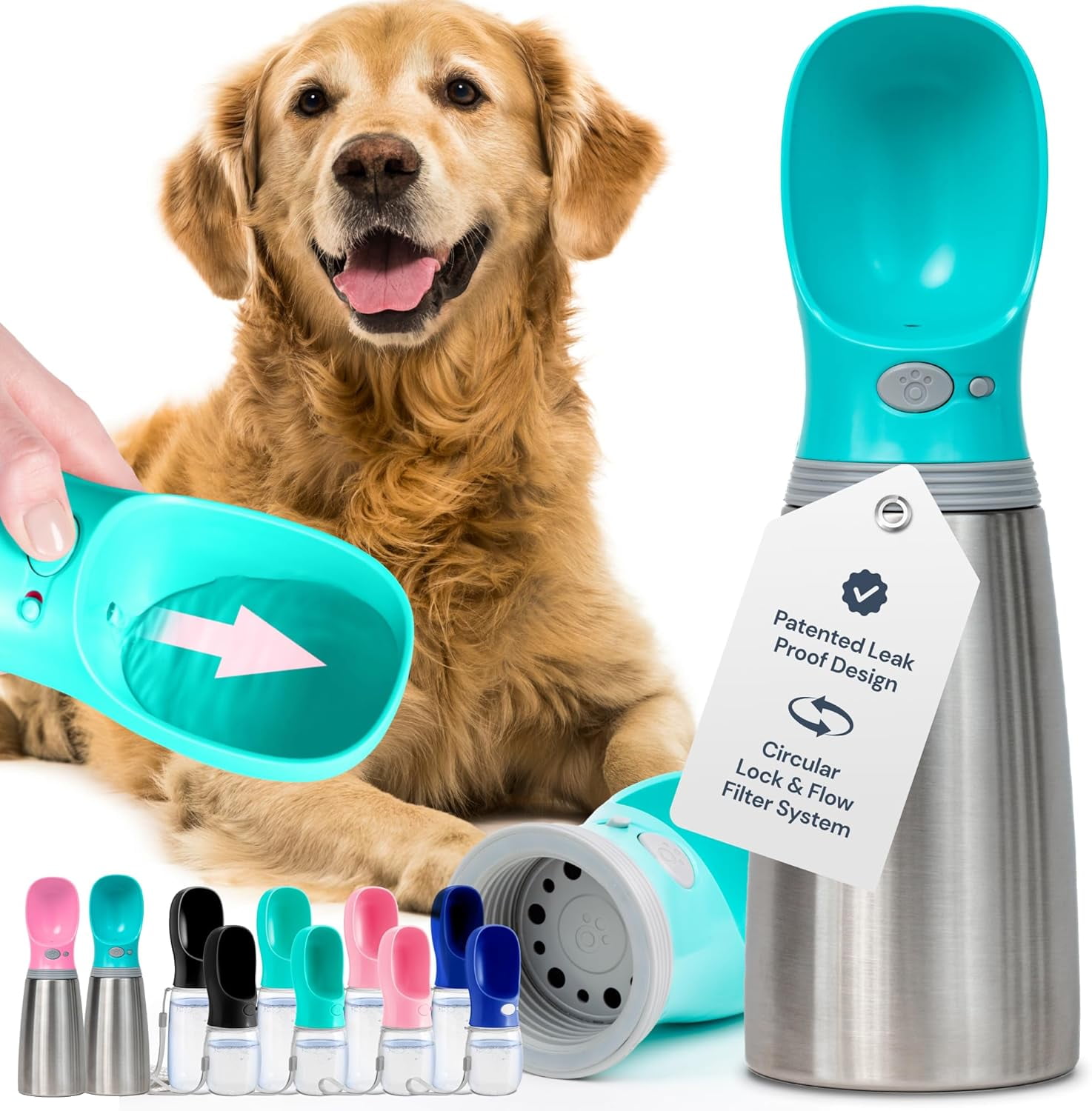 MalsiPree Lightweight Dog Travel Bottle - 19 oz, Blue Portable Dog ...