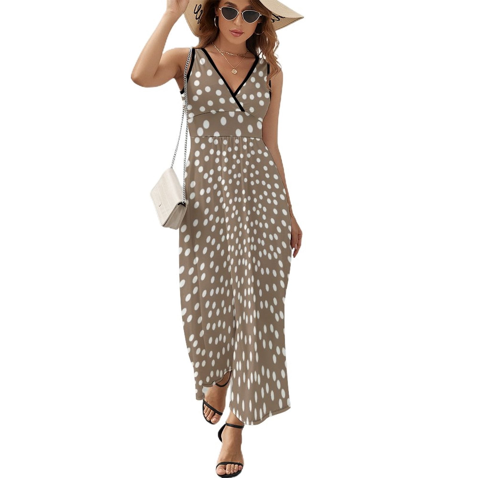 Malt Brown and White Polka Dot Sleeveless Dress dresses for women 2025 ...