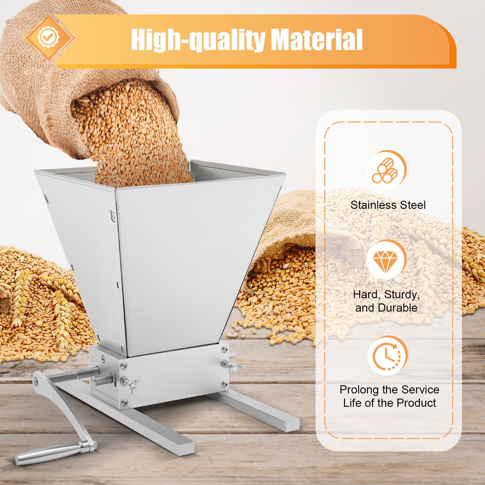 Malt Crusher Grain Mill Homebrew Barley Grinder Stainless Hopper Beer ...