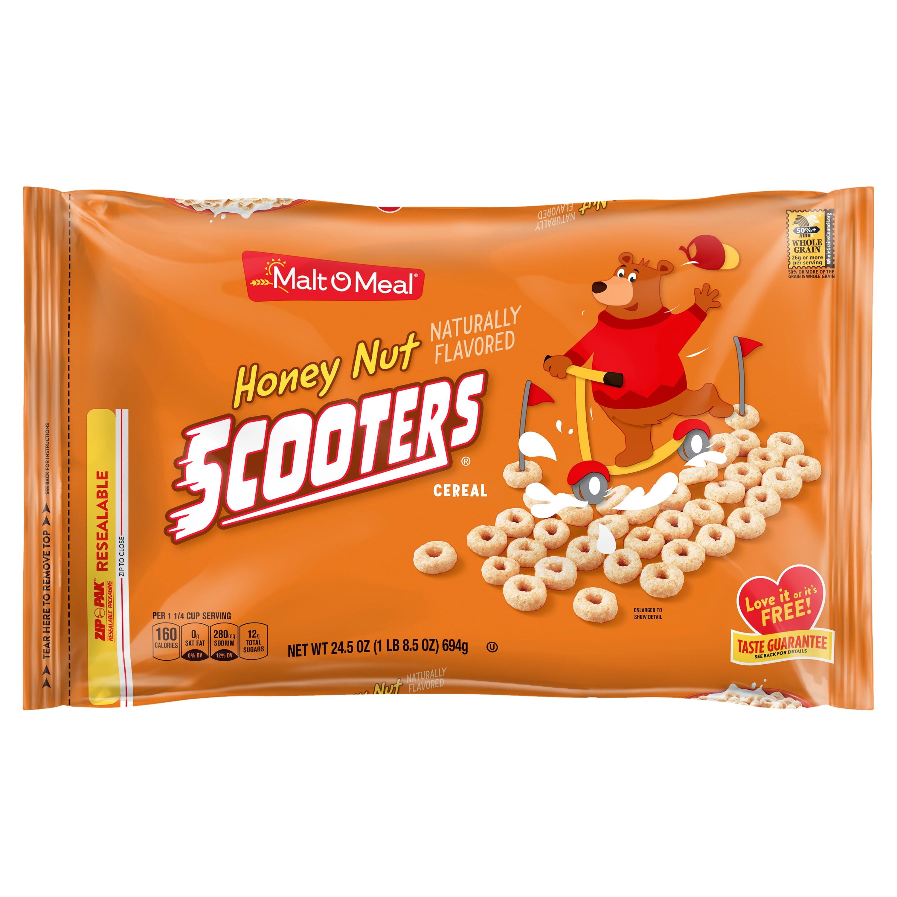 Malt-O-Meal Honey Nut Scooters Cereal, Family Size, 24.5 oz Bag, Kosher ...
