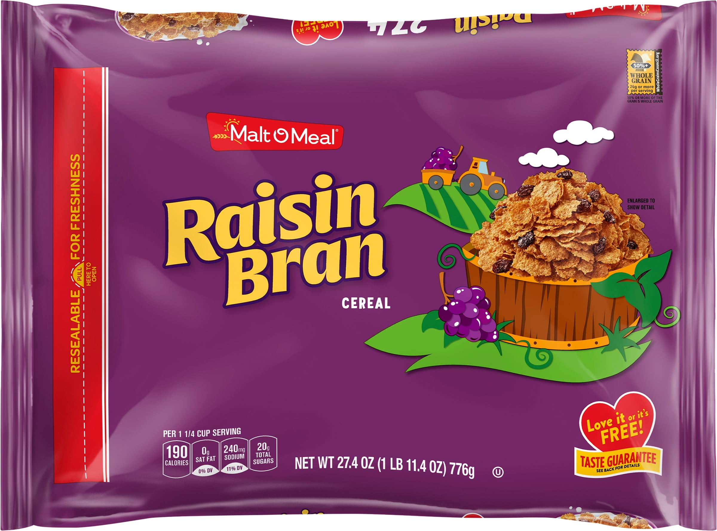 Malt-O-Meal Raisin Bran Breakfast Cereal, Family Size, 27.4 oz Plastic ...